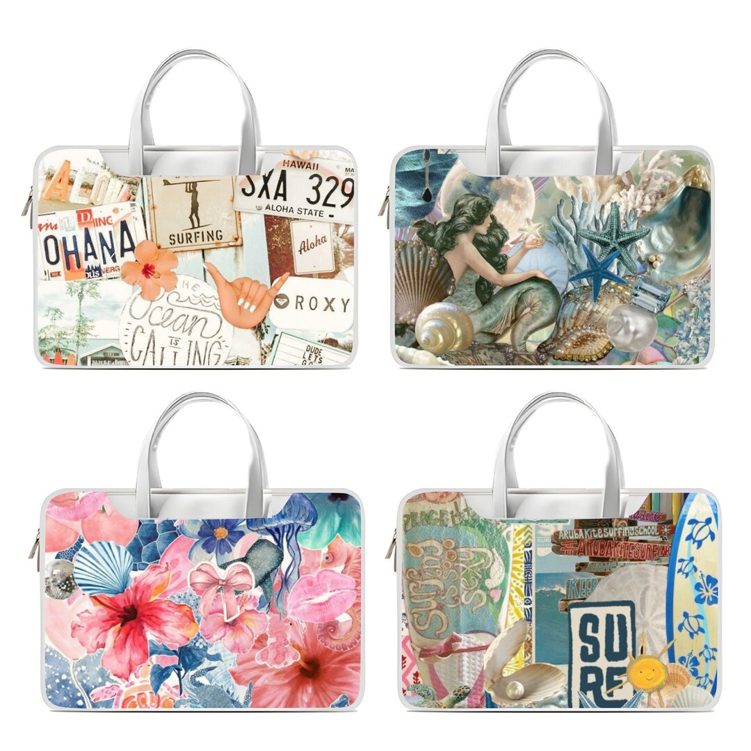 Cute Pattern Aesthetic Scrapbook Laptop Bag With Handle, Shoulder Strap ...