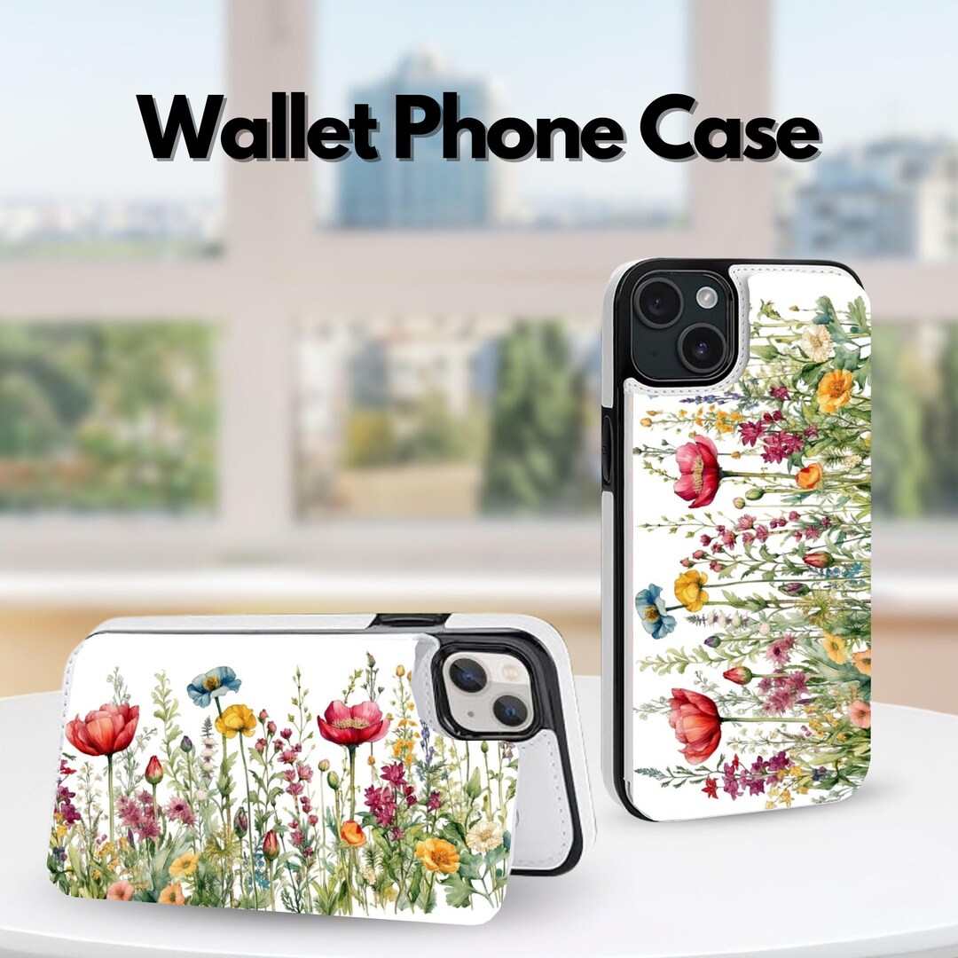 Cute Botanical Wildflower Aesthetic Wallet Flip iPhone Case for iPhone ...