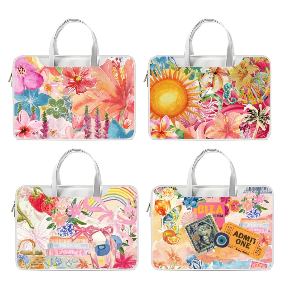 Cute Pattern Aesthetic Scrapbook Laptop Bag With Handle, Shoulder Strap ...