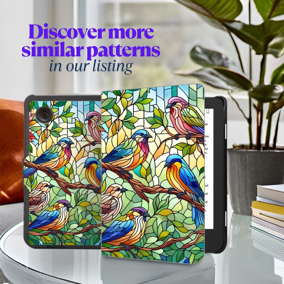 Stained Glass Floral Bird Kobo Case With Hand Strap for Kobo Libra ...