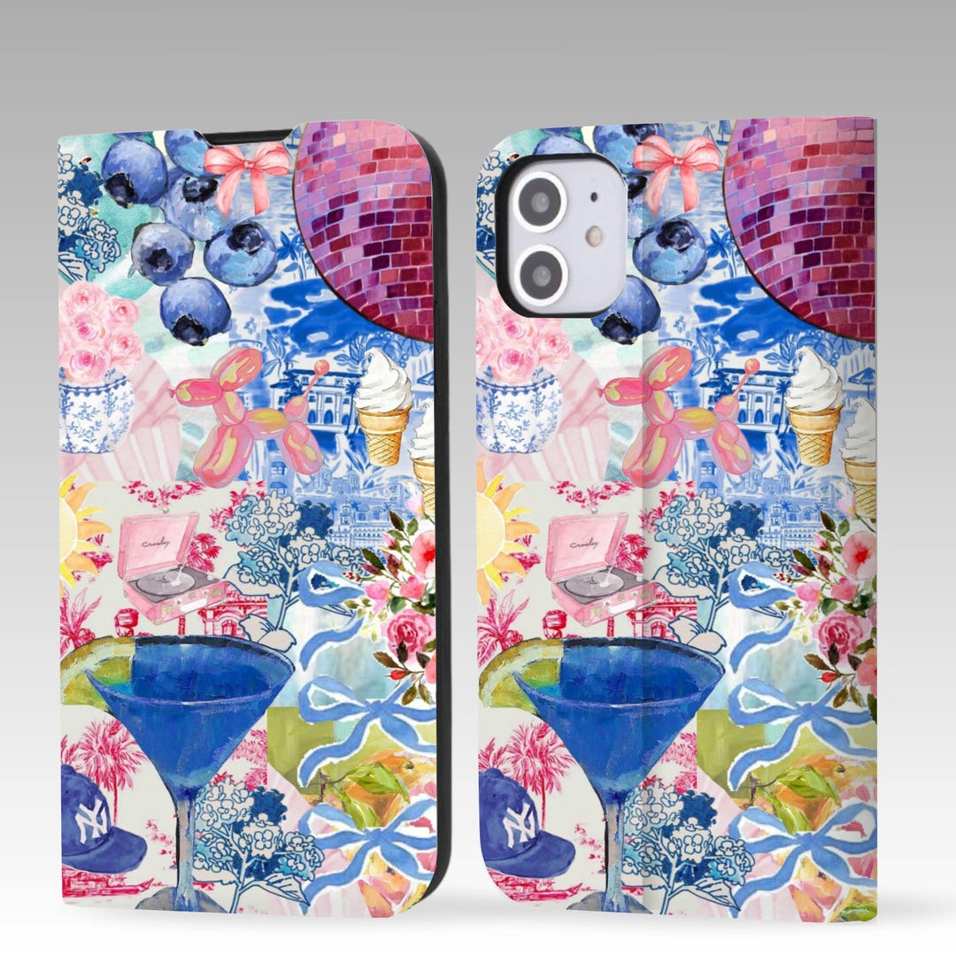 Cute Pattern Aesthetic Wallet Flip Phone Case for iPhone 16 Pro Max ...