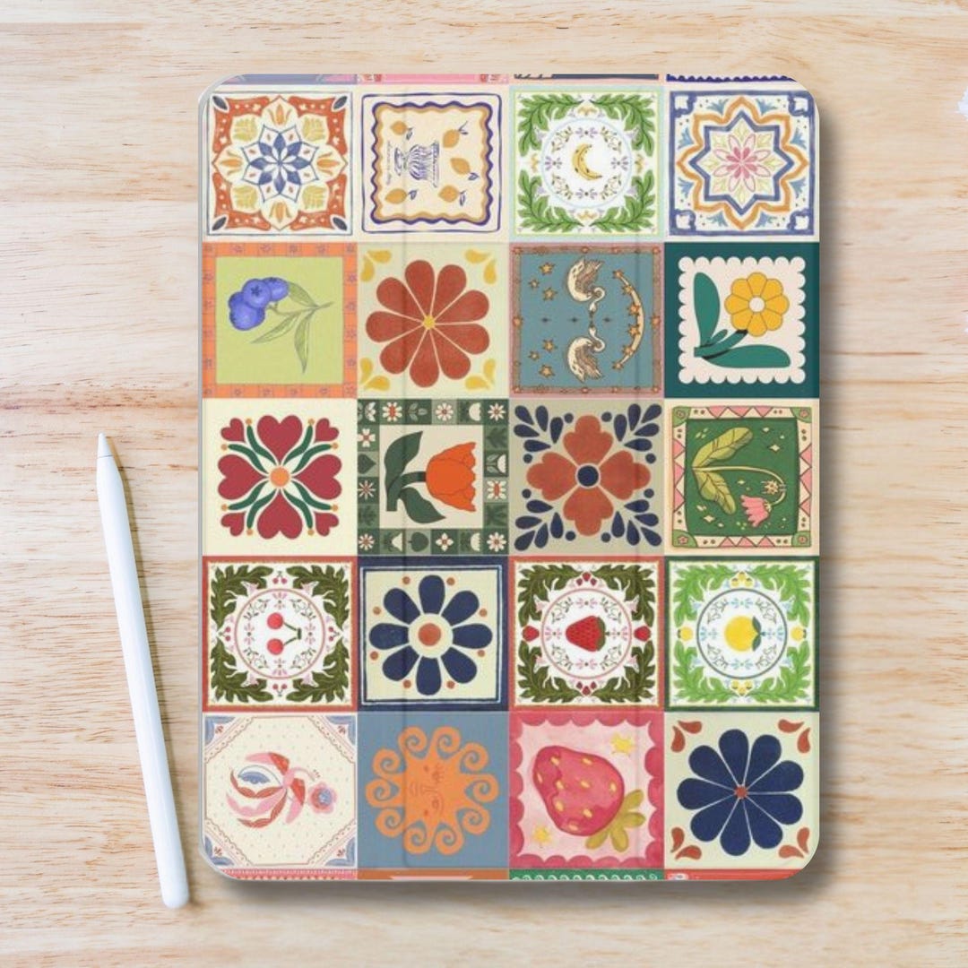 Funky Tile Aesthetic iPad Case W Pen Slot, Slim Trifold Stand iPad Flip ...