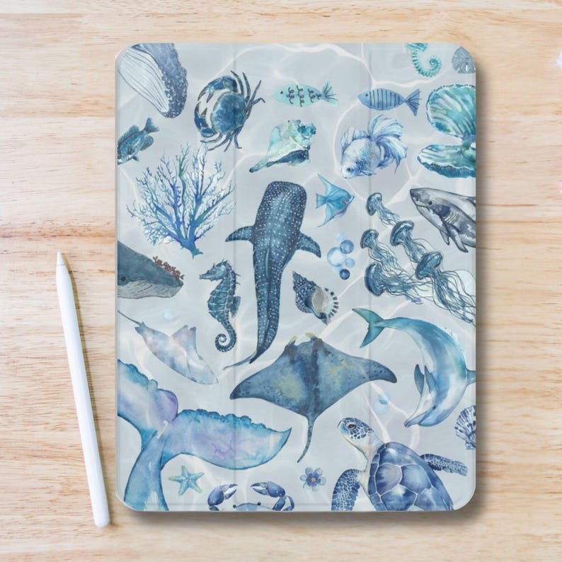 Personalized Ocean Sea Collage iPad Case W Pen Slot, Slim Trifold Stand ...