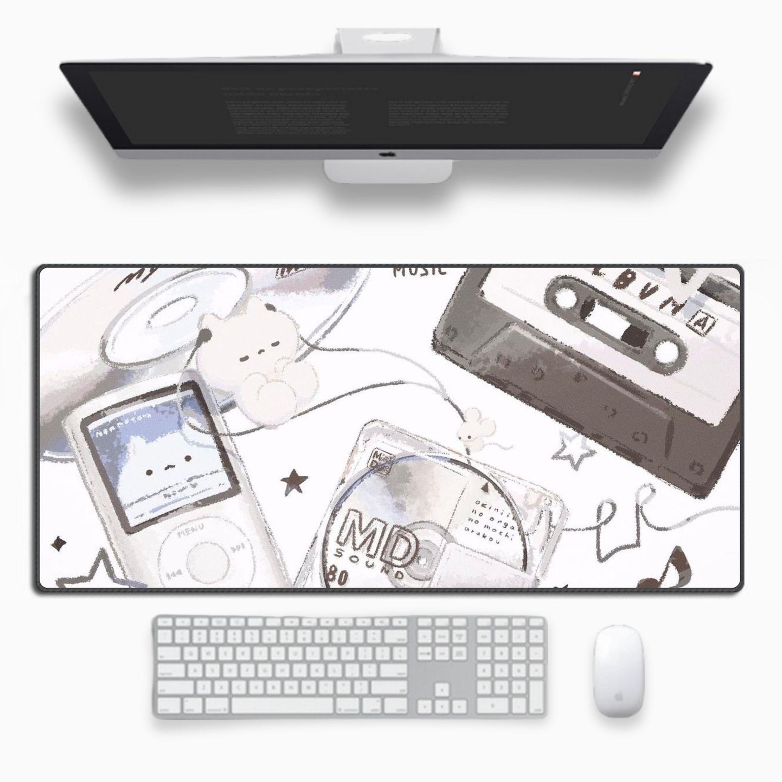 Cute Y2K College Art Aesthetic Desk Mat, Large Extended Gaming Mouse ...
