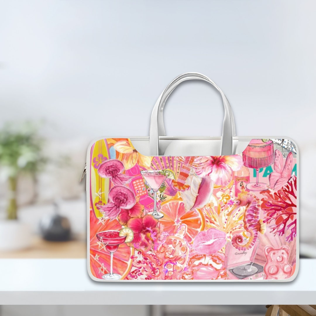 Cute Pink Pattern Aesthetic Scrapbook Laptop Bag With Handle, Shoulder ...