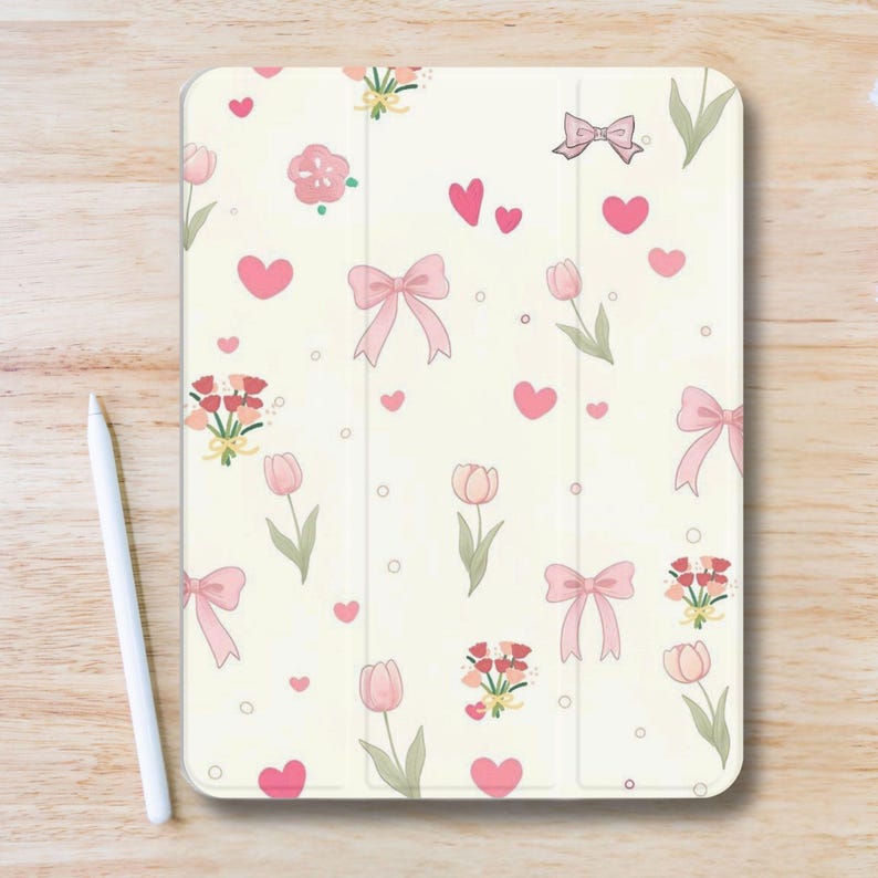 Personalized Kawaii Bow Floral Aesthetic iPad Case W Pen Slot, Trifold ...
