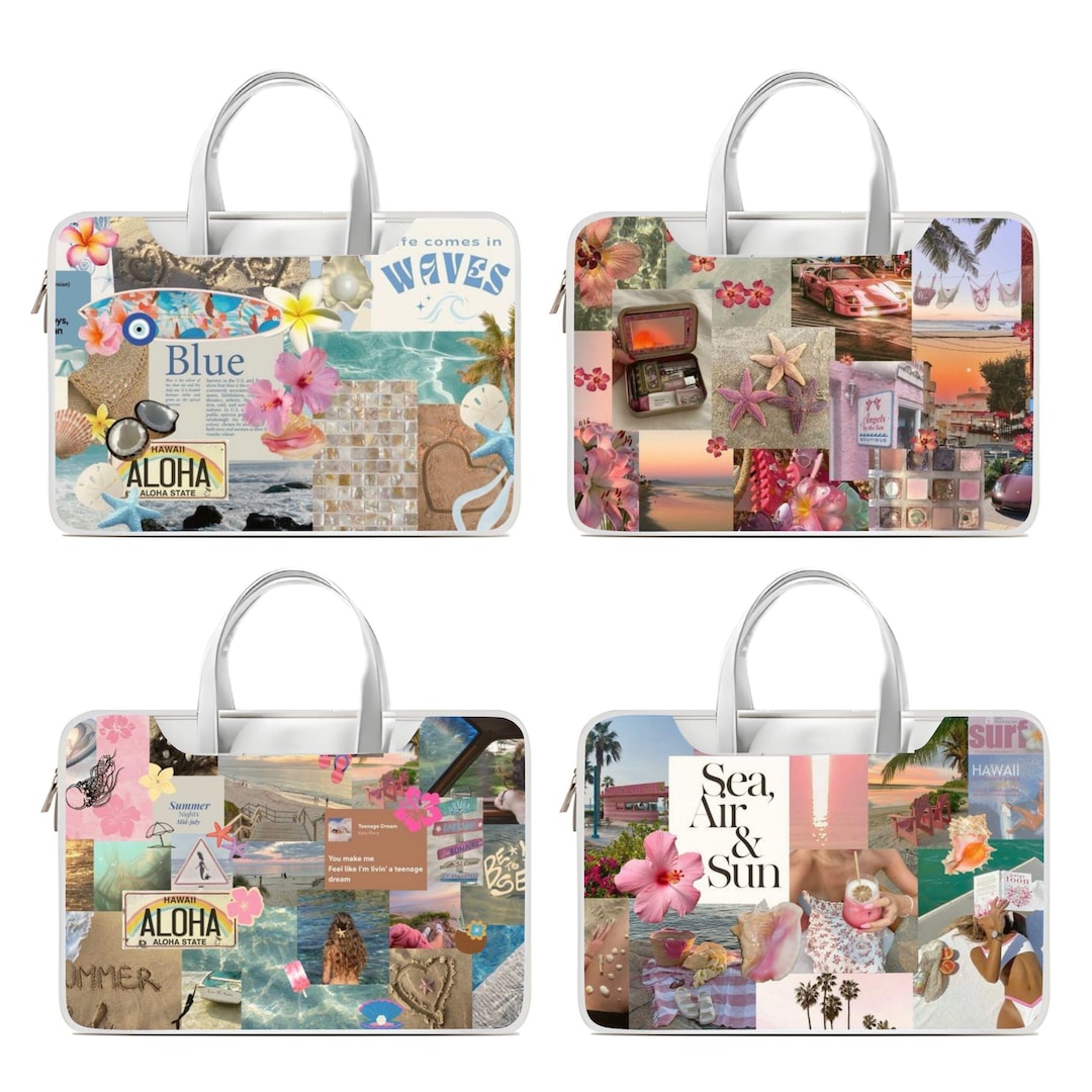 Cute Sea Beach Aesthetic Scrapbook Laptop Bag With Handle, Shoulder ...