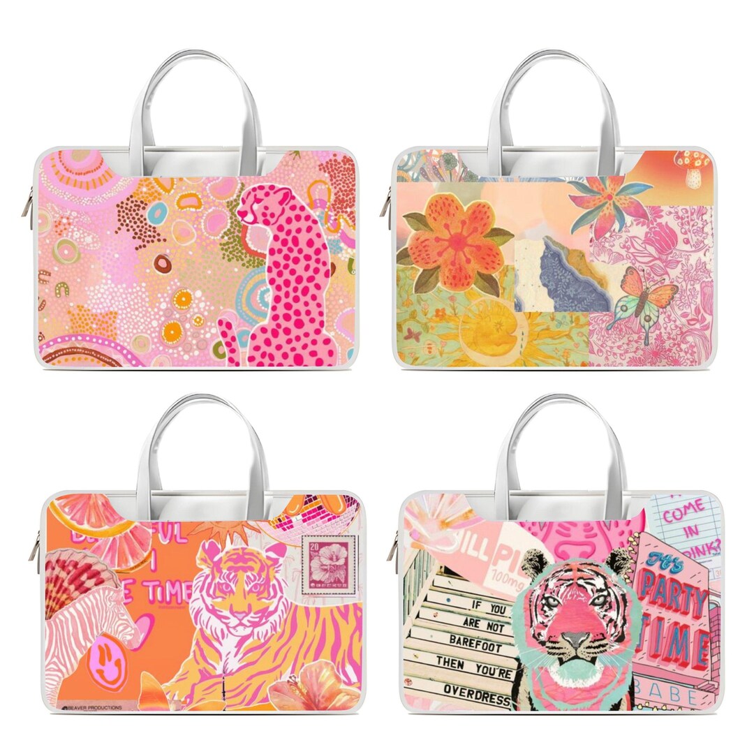 Cute Pink Aesthetic Scrapbook Laptop Bag With Handle, Shoulder Strap ...