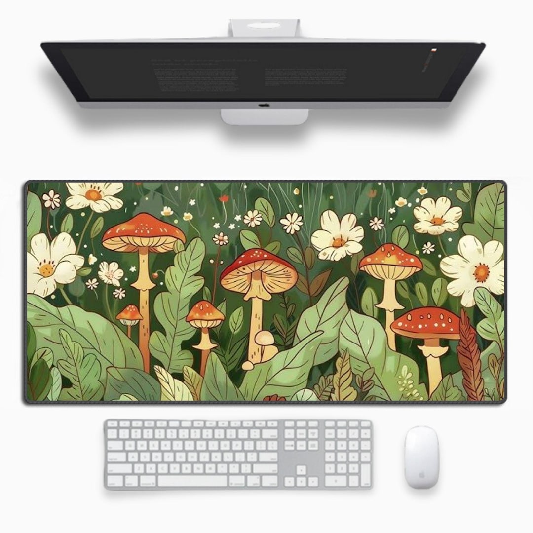 Whimsical Mushroom Art Aesthetic Desk Mat, Large Extended Gaming Mouse ...