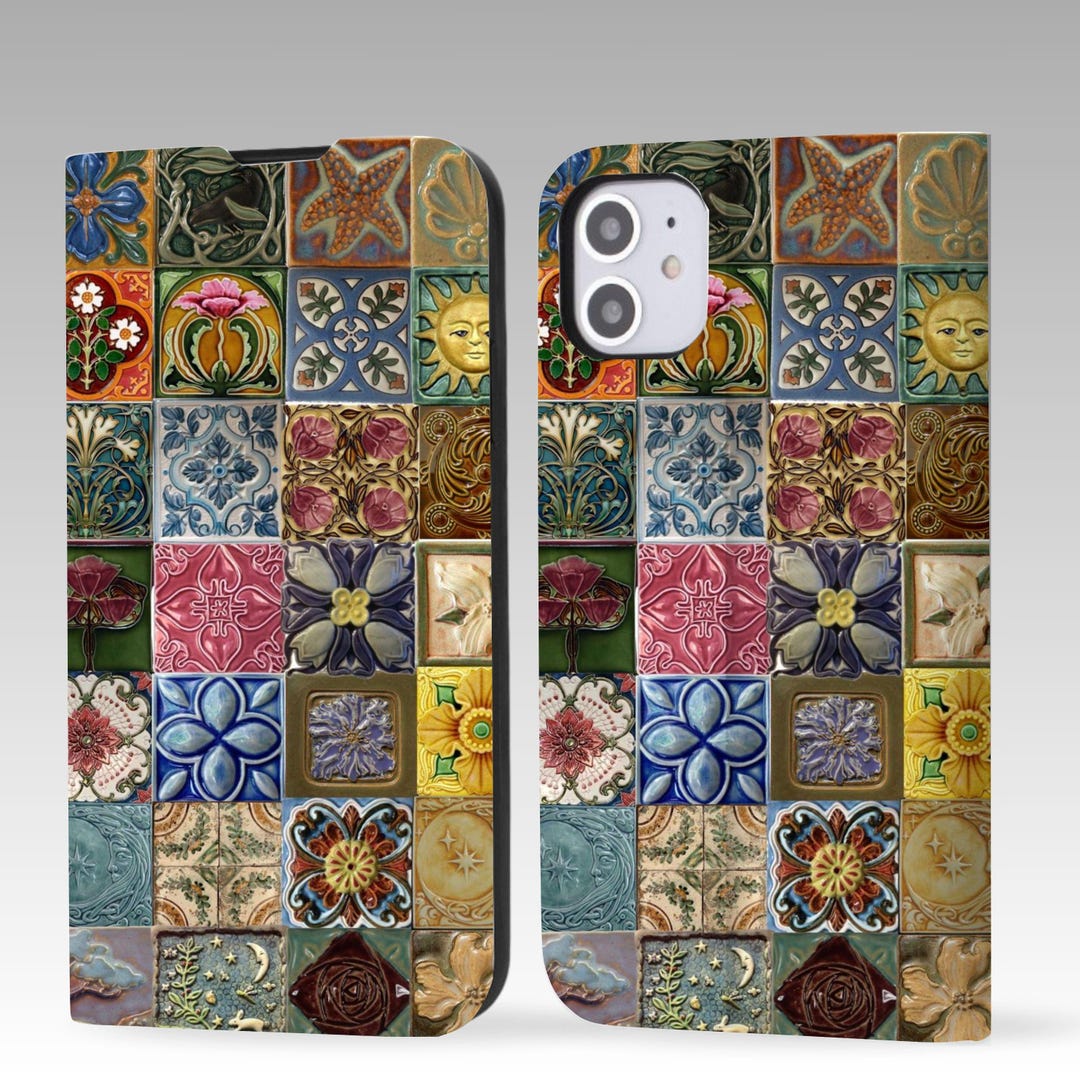 Funky Tile Aesthetic Wallet Flip Phone Case for iPhone 16 Pro Max ...