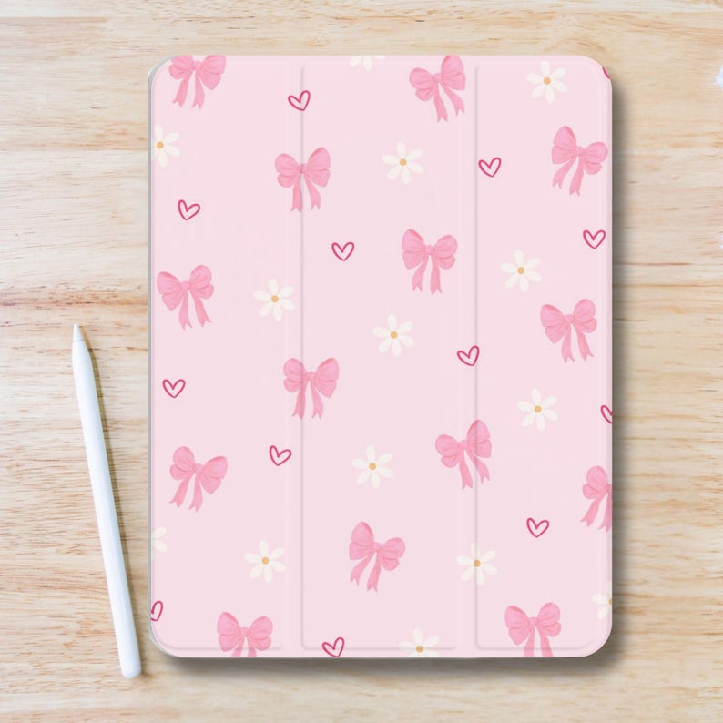 Personalized Kawaii Bow Floral Aesthetic iPad Case W Pen Slot, Trifold ...