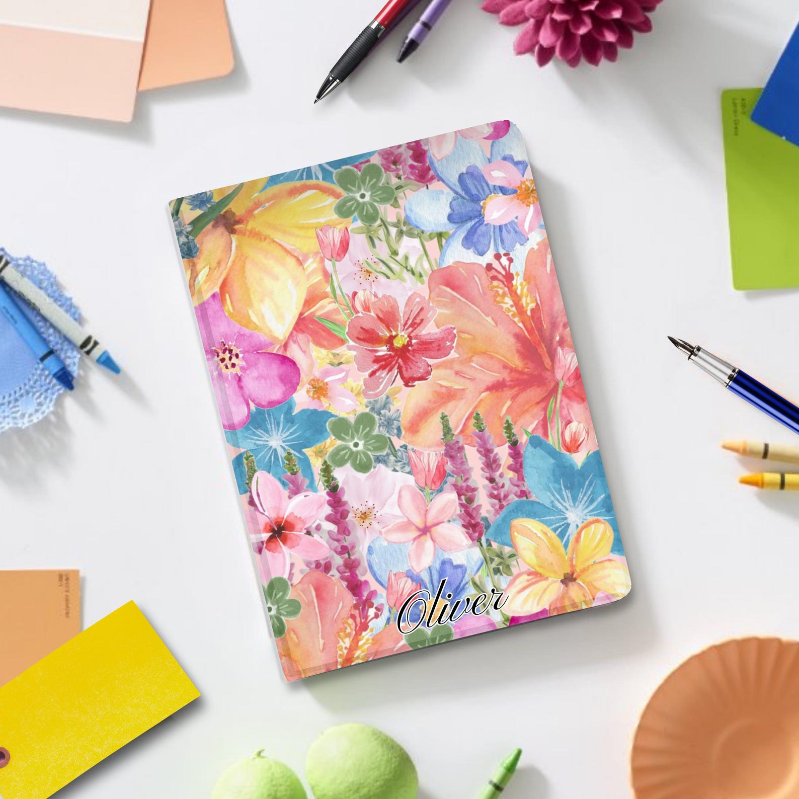 Personalized Cute Floral Drawings Aesthetic Scrapbook iPad Case for ...