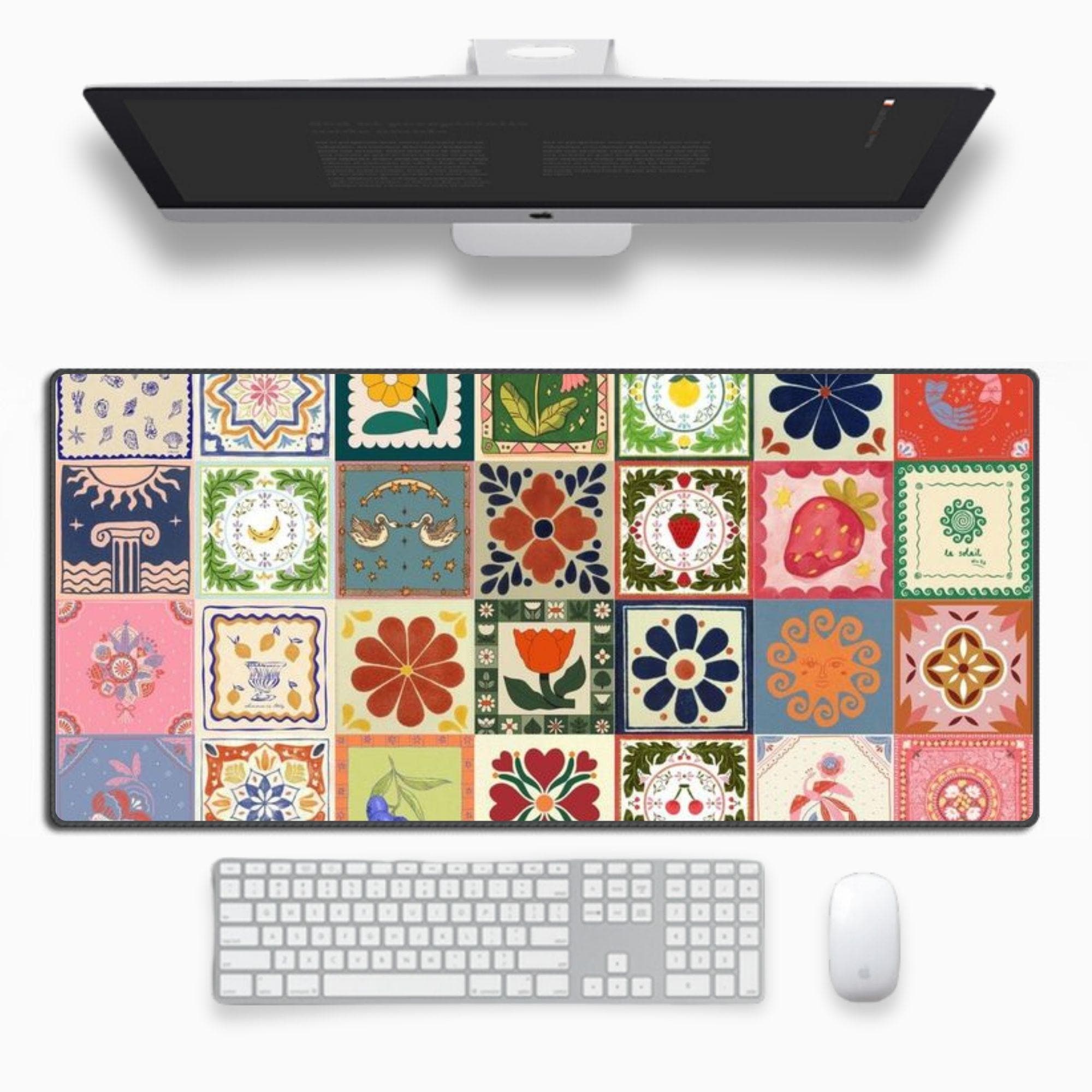 Cute Funky Tile Art Aesthetic Desk Mat, Large Extended Gaming Mouse Pad ...