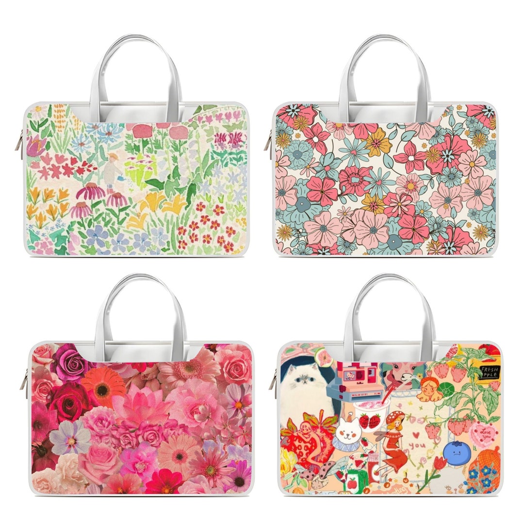 Cute Pattern Aesthetic Scrapbook Laptop Bag With Handle, Shoulder Strap ...