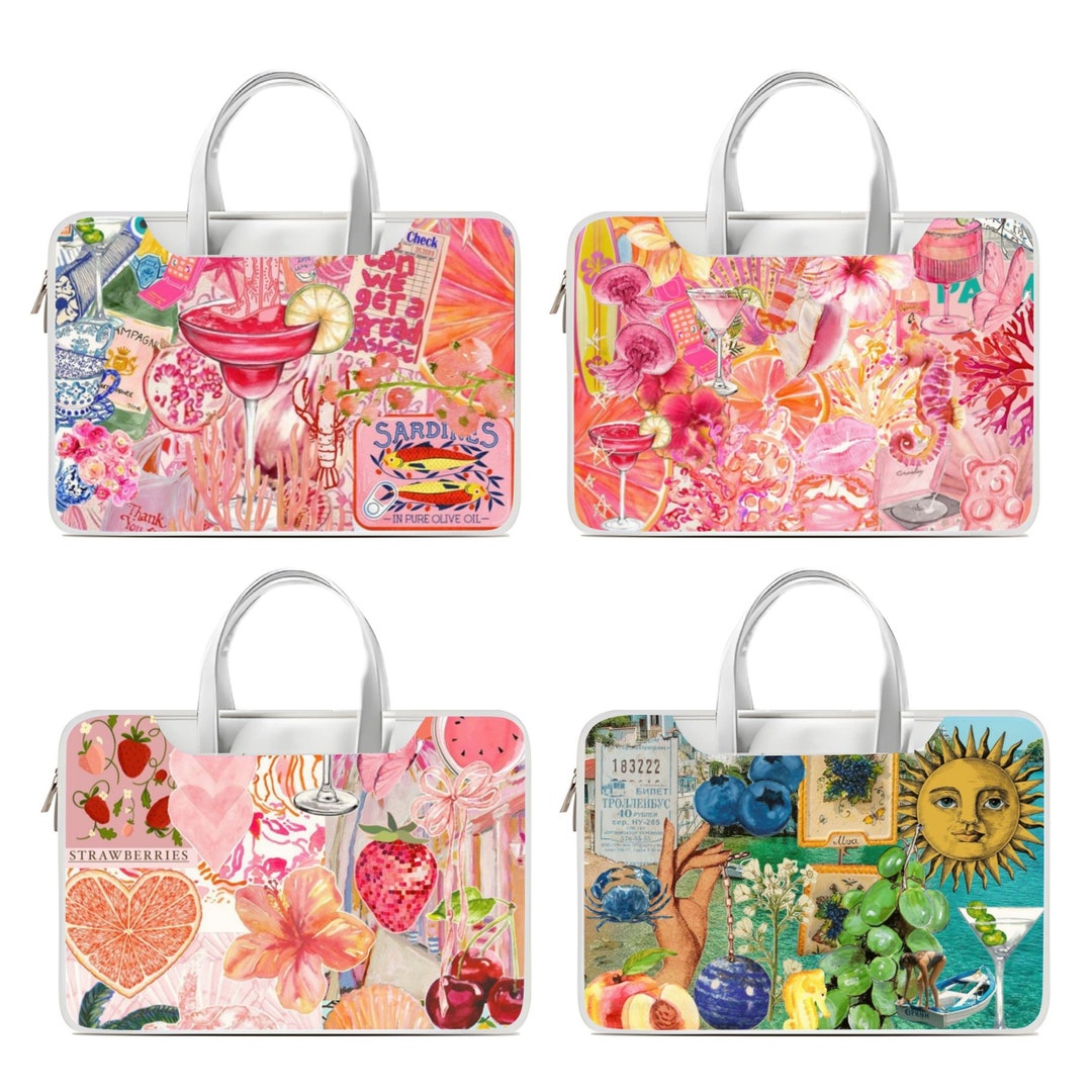 Cute Pink Pattern Aesthetic Scrapbook Laptop Bag With Handle, Shoulder ...