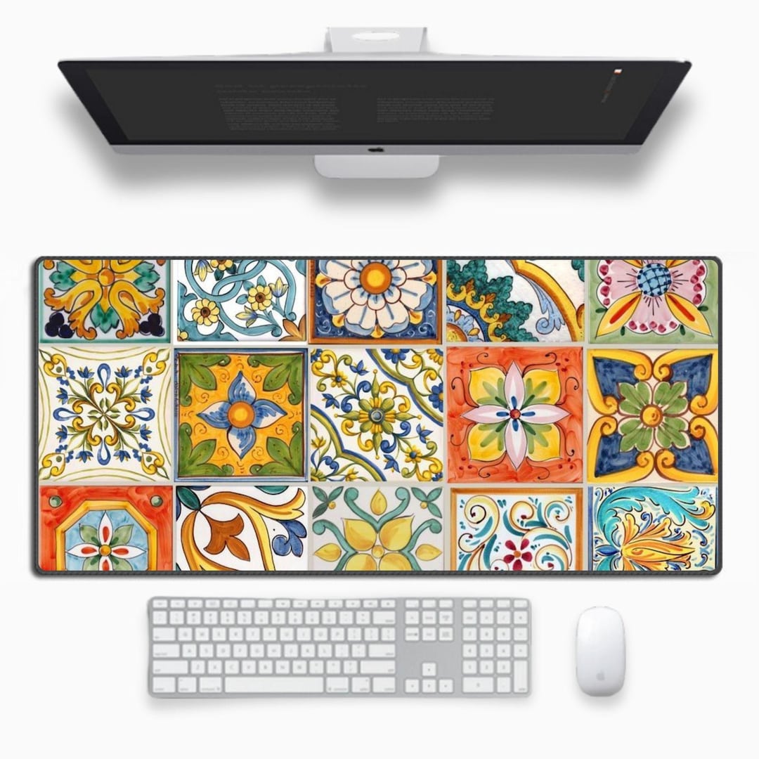 Cute Funky Tile Art Aesthetic Desk Mat, Large Extended Gaming Mouse Pad ...