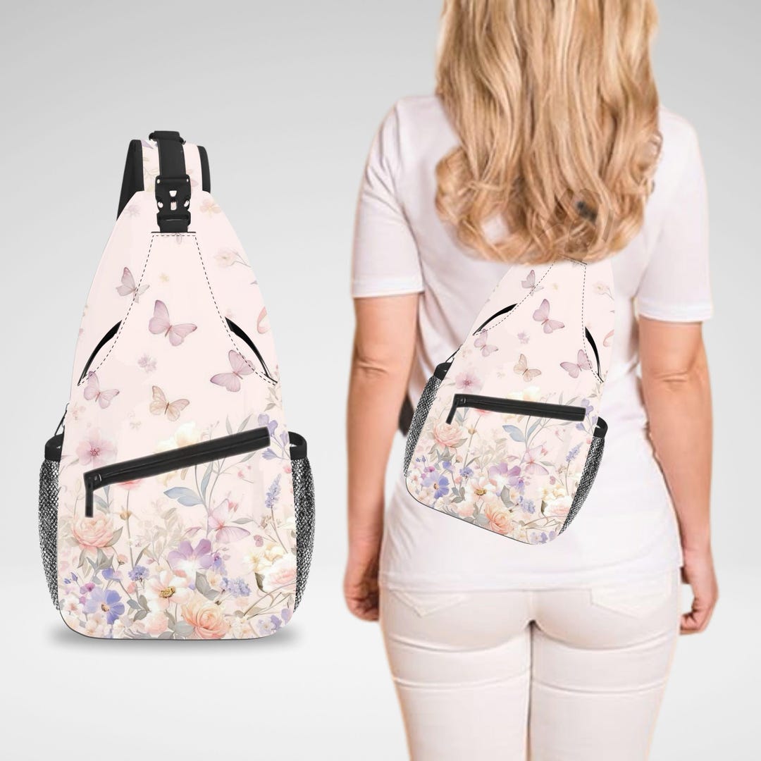 Butterfly Floral Aesthetic Cross Body Sling Bag, Chest Bag, Crossbody ...