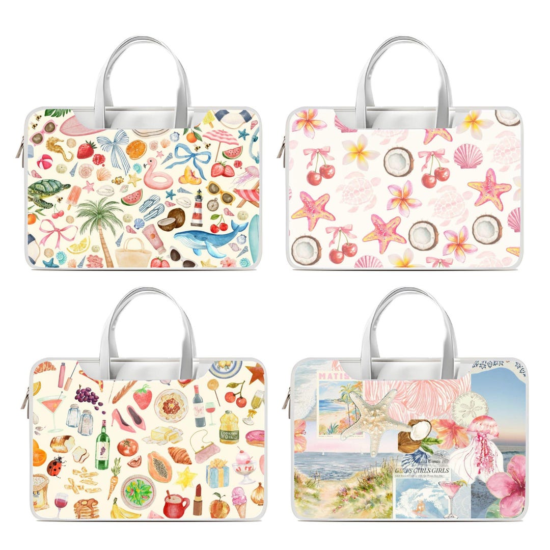 Cute Pattern Aesthetic Scrapbook Laptop Bag With Handle, Shoulder Strap ...