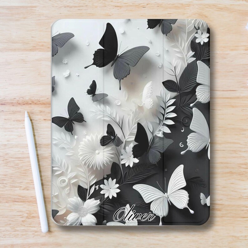 Personalized Cute Butterflies Aesthetic iPad Case W Pen Slot, Slim ...