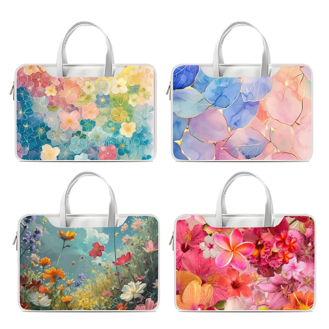 Cute Floral Aesthetic Scrapbook Laptop Bag With Handle, Shoulder Strap ...