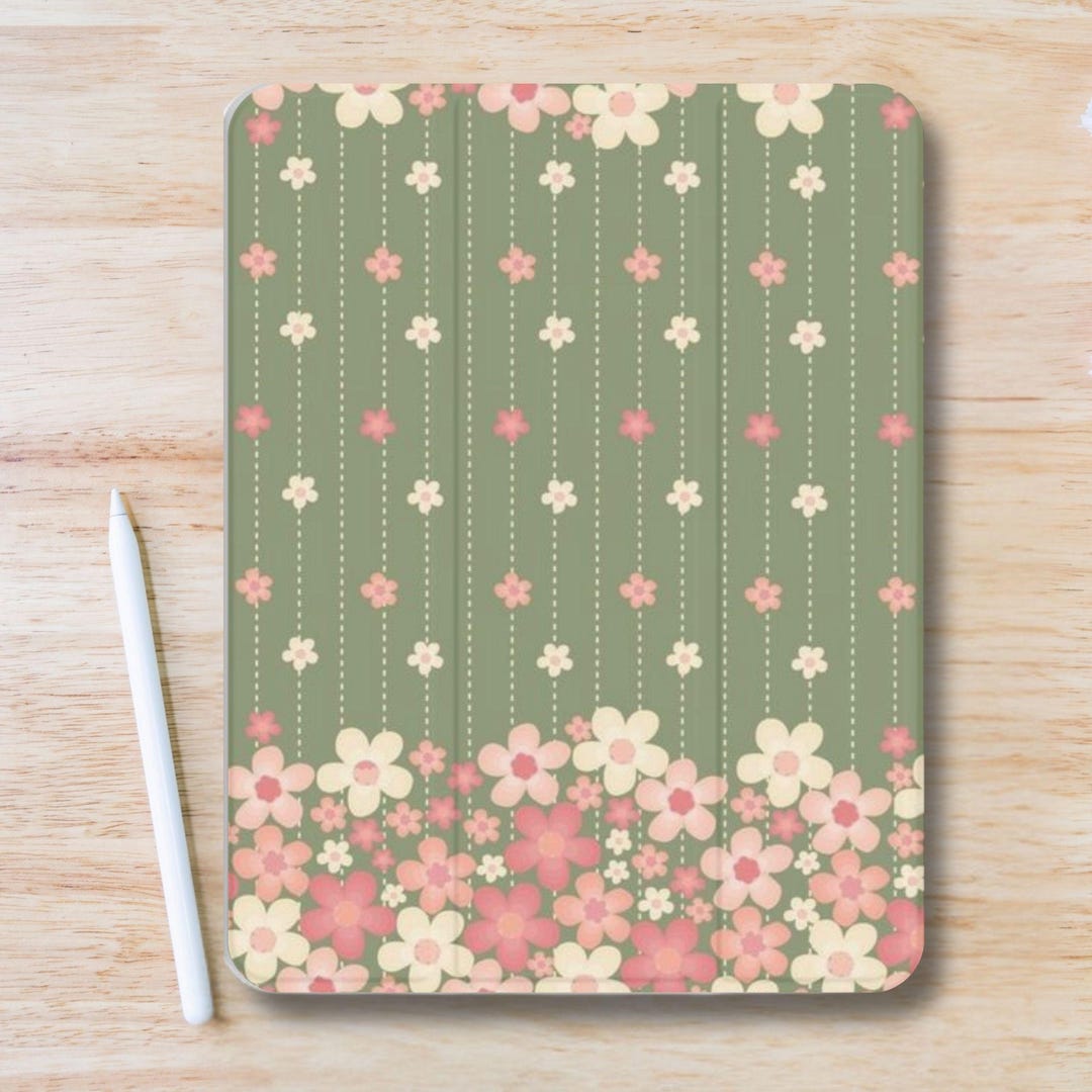 Colorful Flowery Aesthetic iPad Case W Pen Slot, Slim Trifold Stand ...