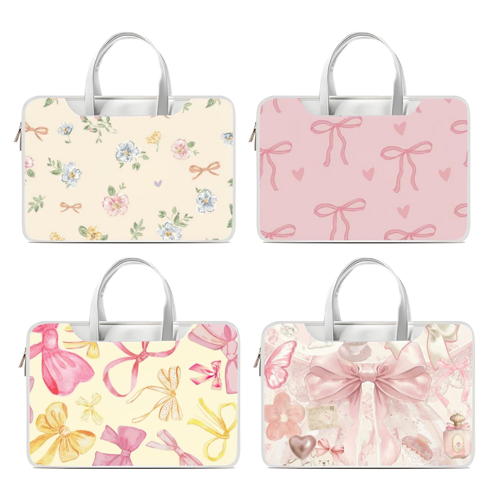 Cute Ribbon Bow Aesthetic Scrapbook Laptop Bag With Handle, Shoulder ...