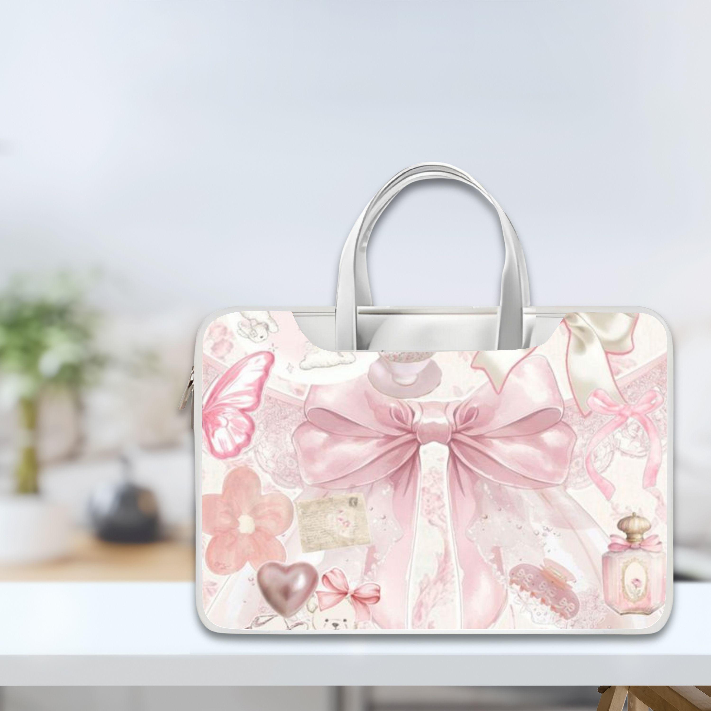 Cute Ribbon Bow Aesthetic Scrapbook Laptop Bag With Handle, Shoulder ...