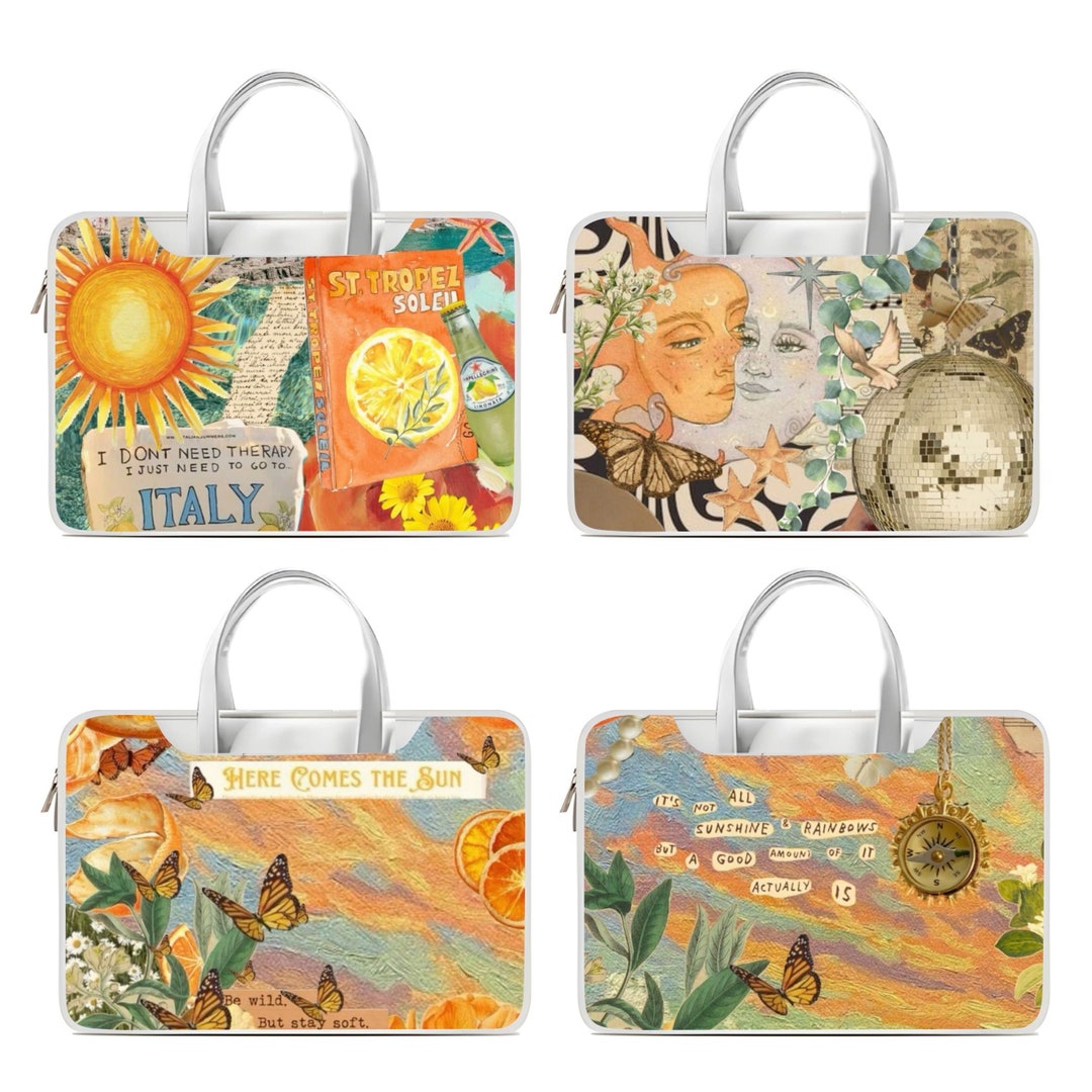 Cute Orange Pattern Aesthetic Scrapbook Laptop Bag With Handle ...