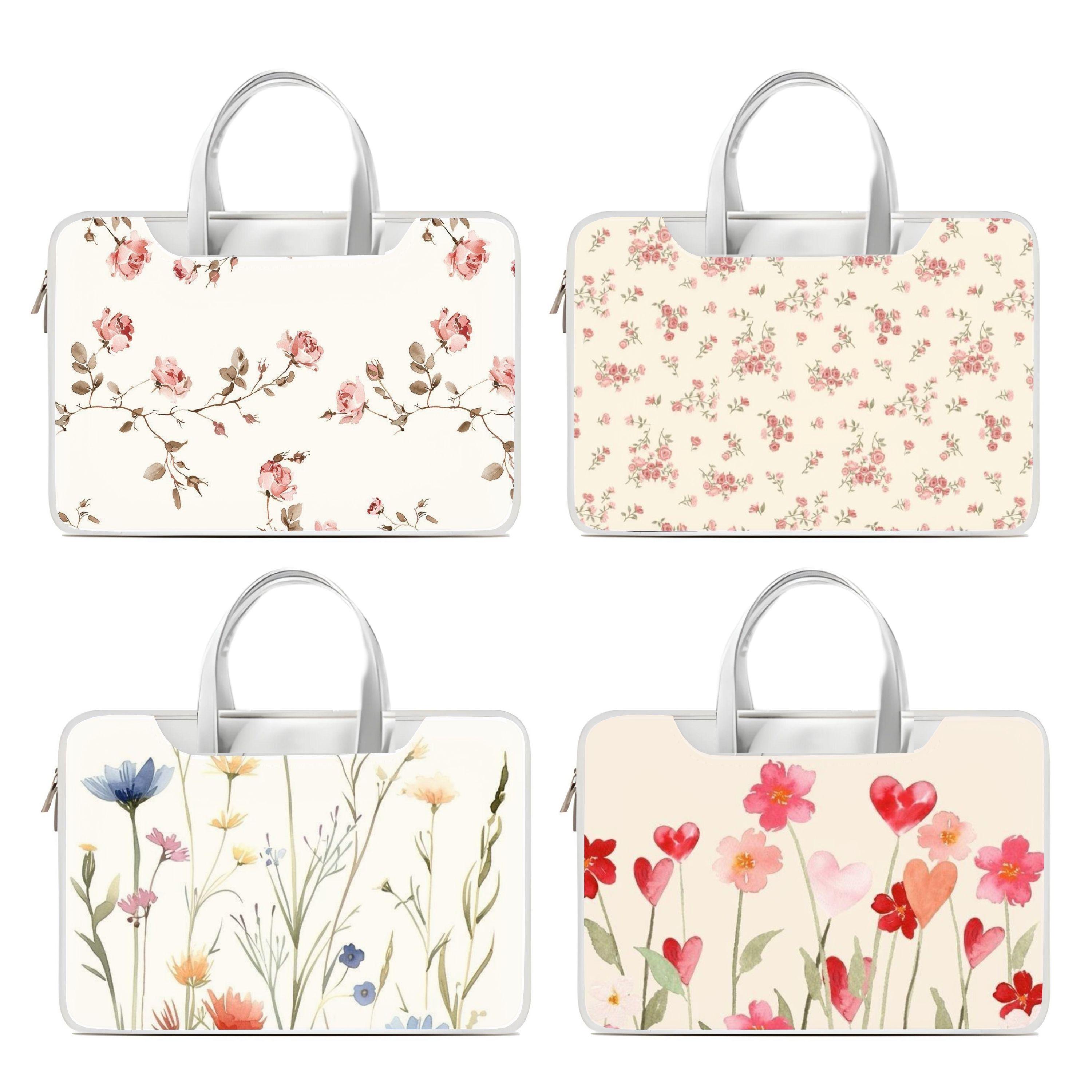 Cute Floral Wildflower Aesthetic Laptop Bag With Handle, Shoulder Strap ...