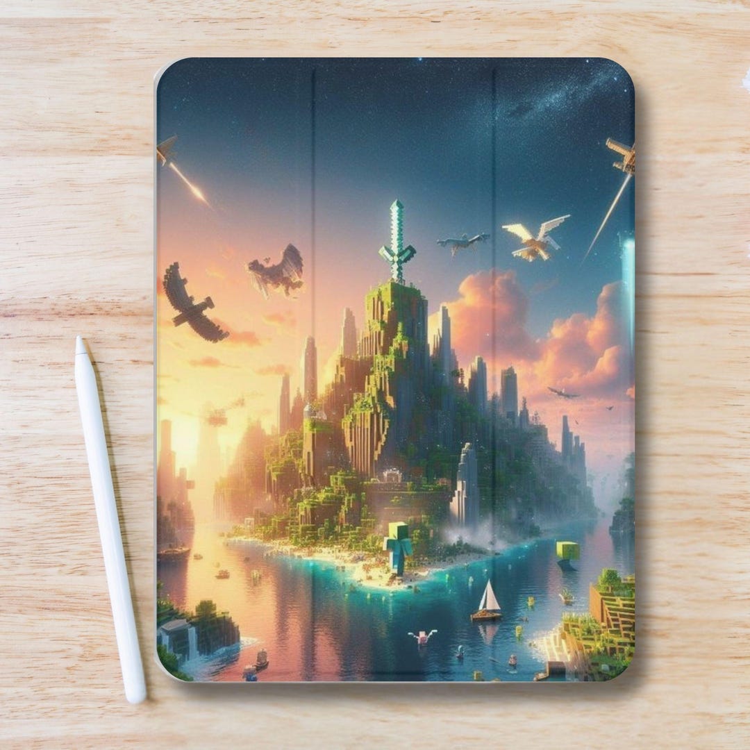 Minecraft Inspired Fanart iPad Case W Pen Slot, Slim Trifold Stand iPad ...