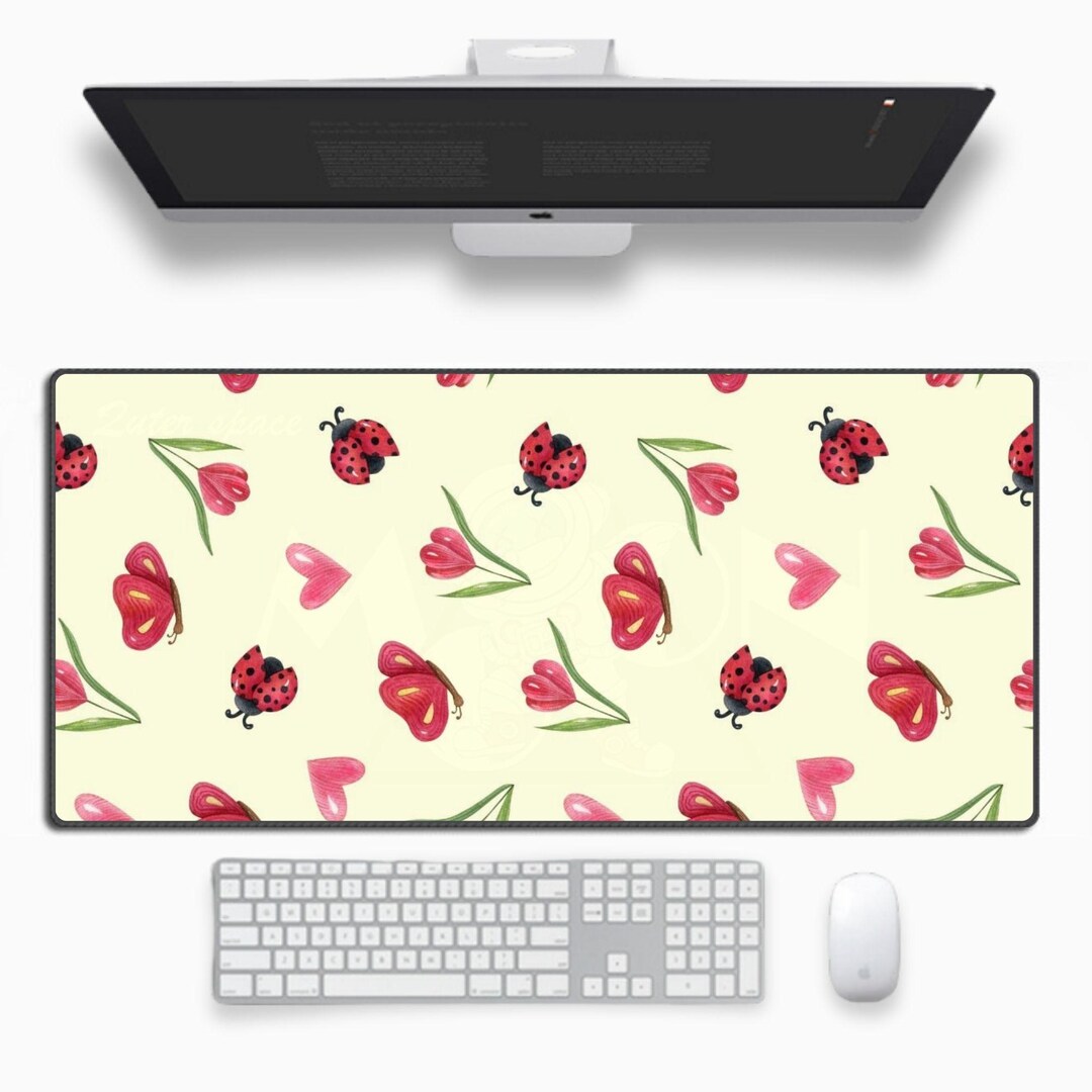 Cute Vibrant Ladybugs Aesthetic Collage Desk Mat, Large Rubber Mouse ...