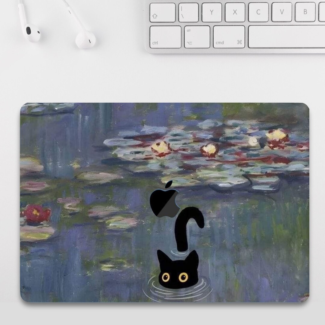 Black Silly Cat Pattern Aesthetic MacBook Case for MacBook Air 15 13 ...