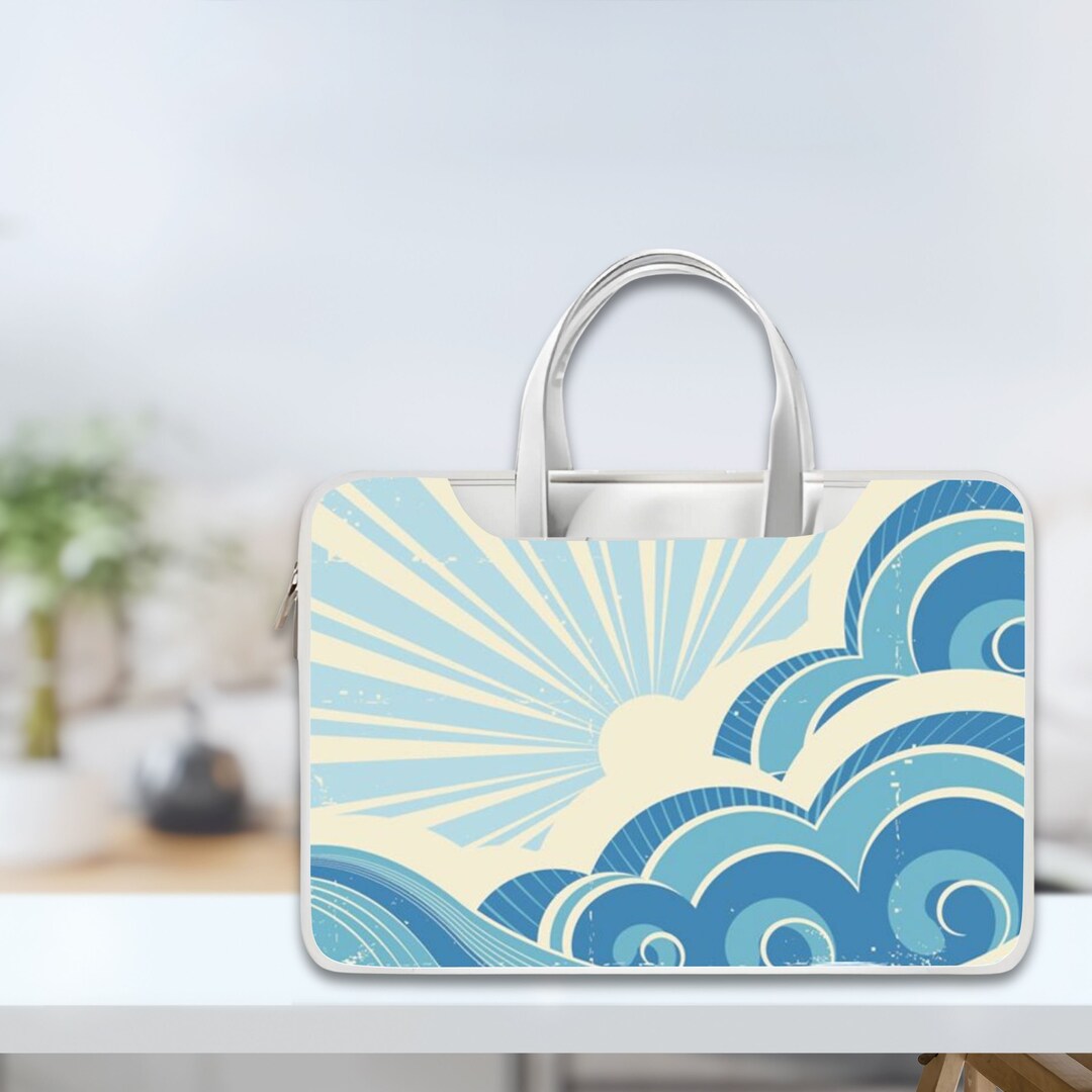 Wave Pattern Aesthetic Scrapbook Laptop Bag With Handle, Shoulder Strap ...
