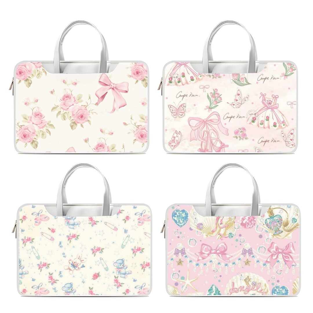 Cute Pattern Aesthetic Scrapbook Laptop Bag With Handle, Shoulder Strap ...
