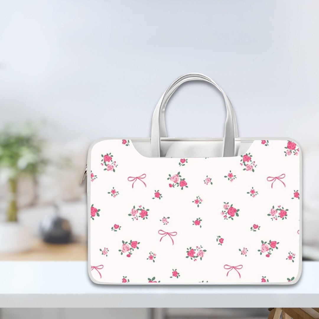 Cute Ribbon Bows Floral Aesthetic Laptop Bag With Handle, Shoulder ...