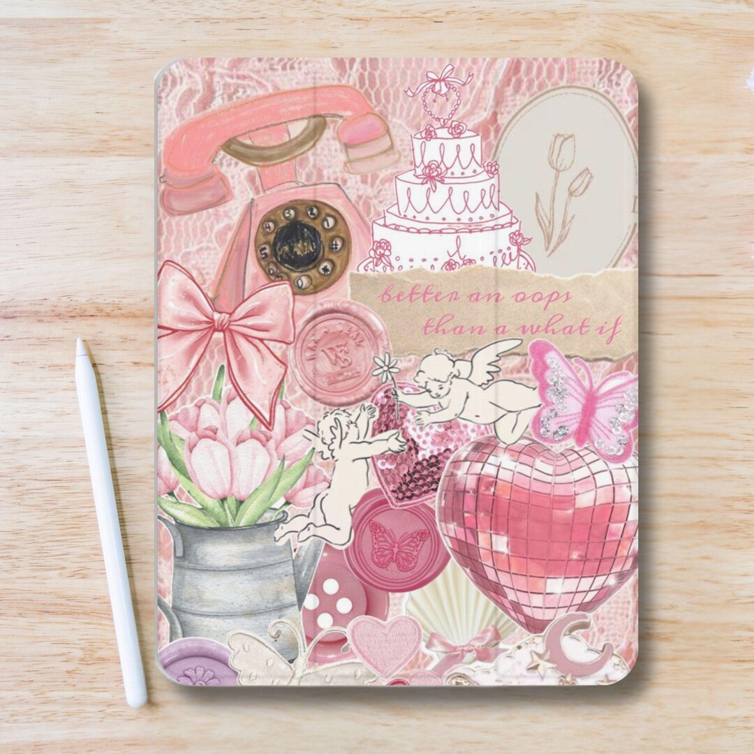 Pink Themed Aesthetic iPad Case W Pen Slot, Slim Trifold Stand iPad ...
