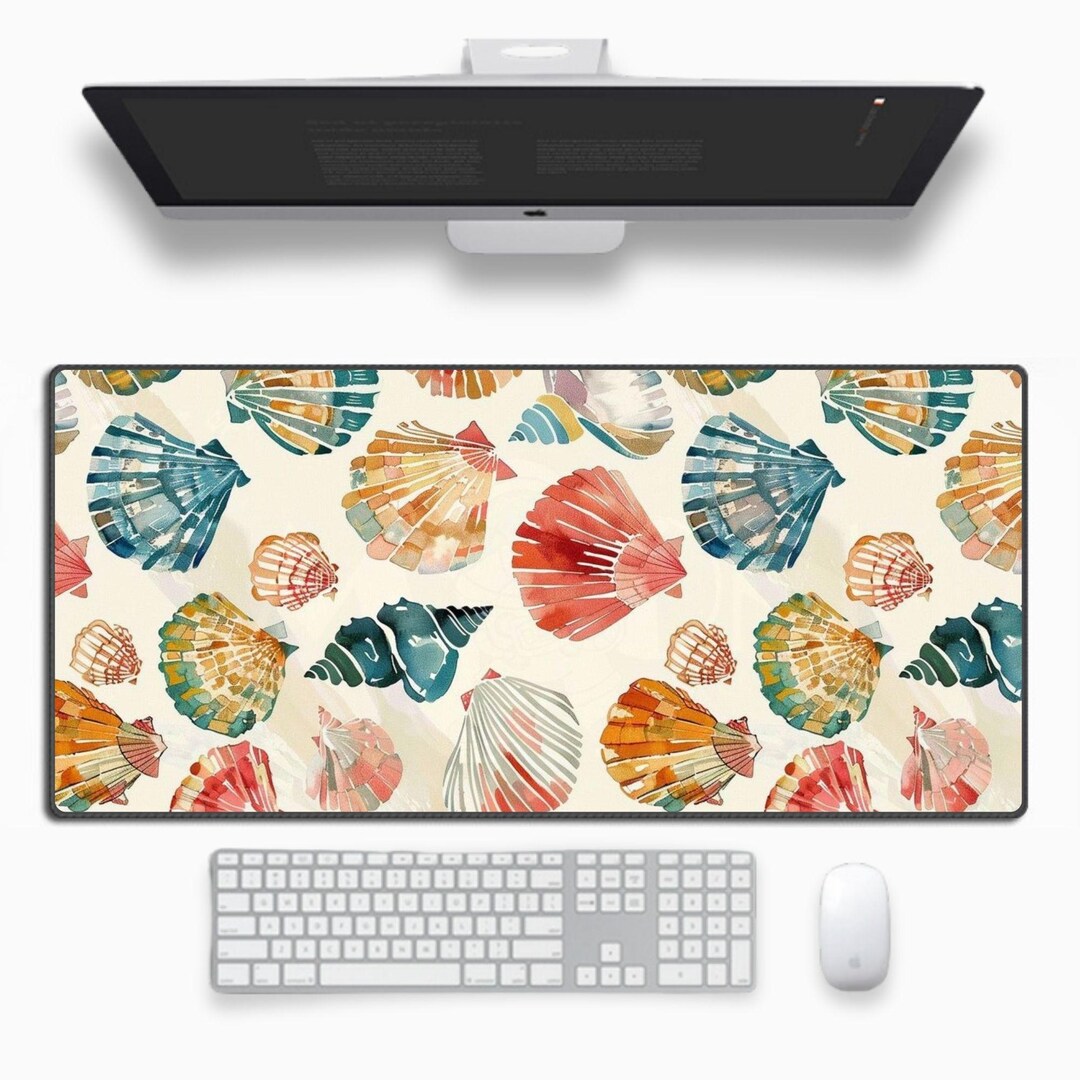 Cute Seashell Aesthetic Desk Mat, Large Extended Gaming Mouse Pad, Non ...