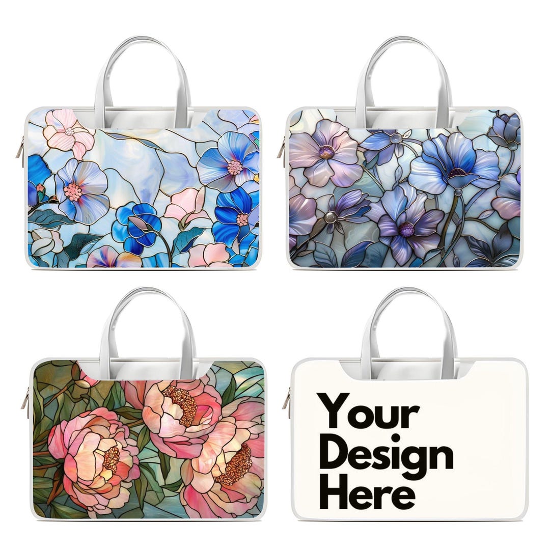 Cute Stained Glass Floral Aesthetic Laptop Bag With Handle, Shoulder ...