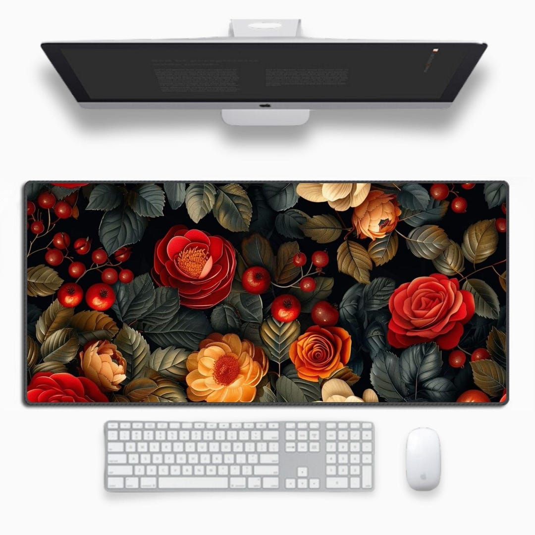 Cute Botanical Dark aesthetic Desk Mat, Large Extended Gaming Mouse Pad ...