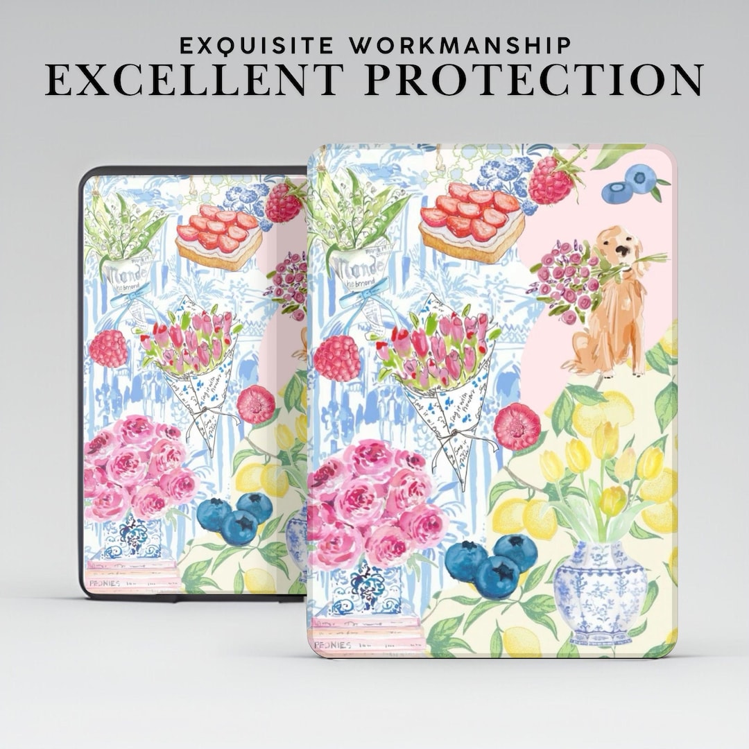Dog Floral Collage Aesthetic Kindle Case W Hand Grip for 7"/6.8" Kindle ...
