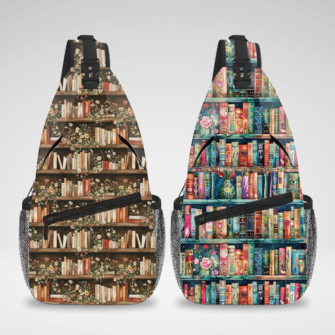 Cute Bookshelf Aesthetic Cross Body Sling Bag, Chest Bag, Crossbody ...