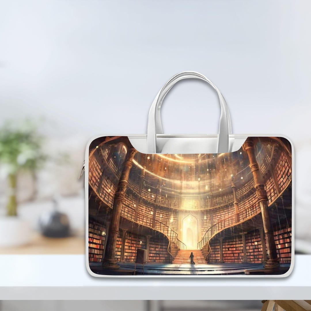 Cute Fantasy Library Aesthetic Laptop Bag With Handle, Shoulder Strap ...