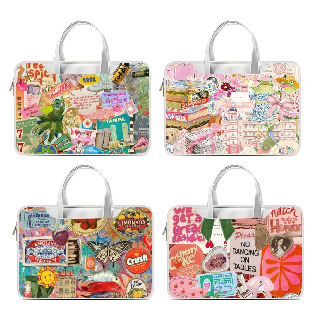 Cute Pattern Aesthetic Scrapbook Laptop Bag With Handle, Shoulder Strap ...