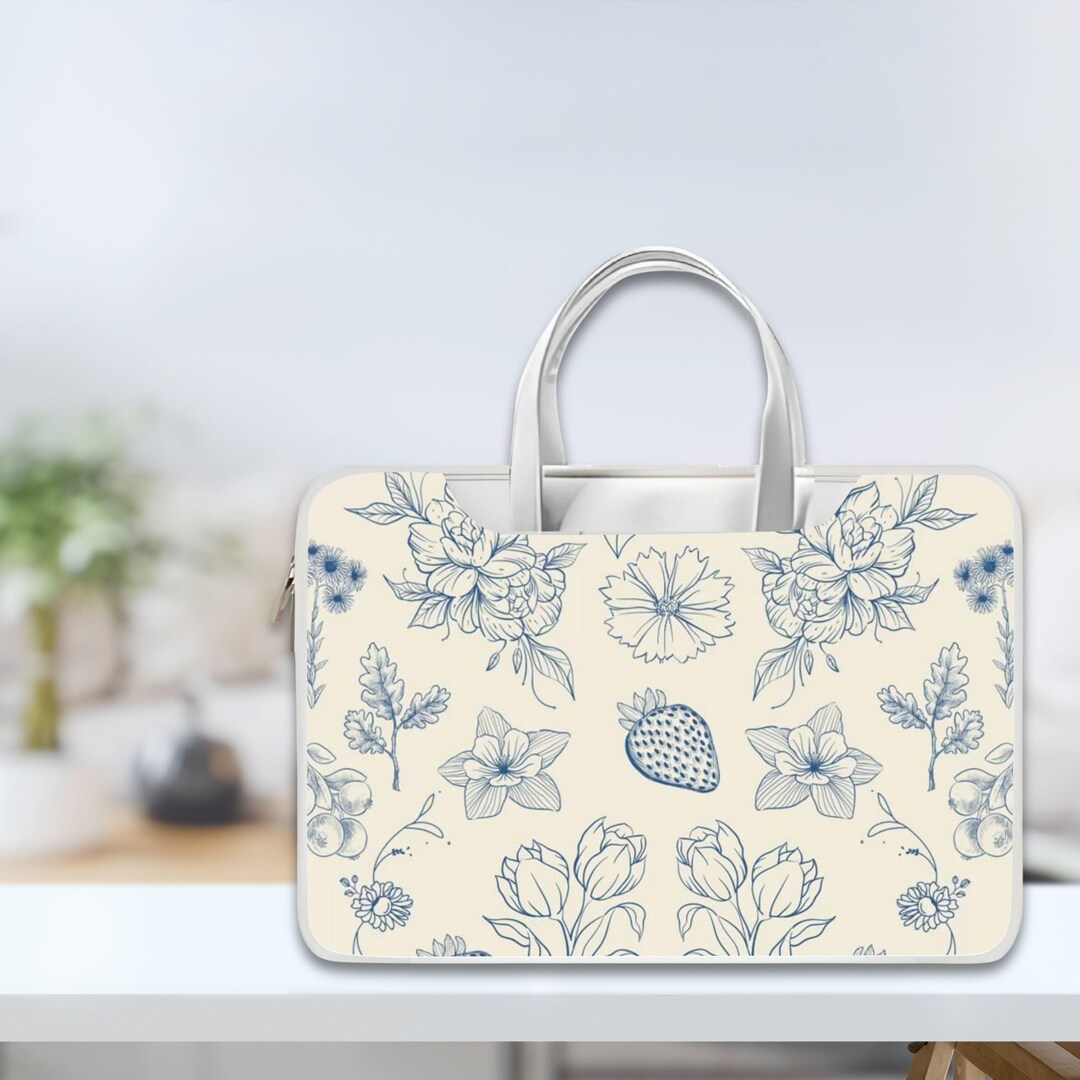 Cute Botanical Line Art Aesthetic Laptop Bag With Handle, Shoulder ...