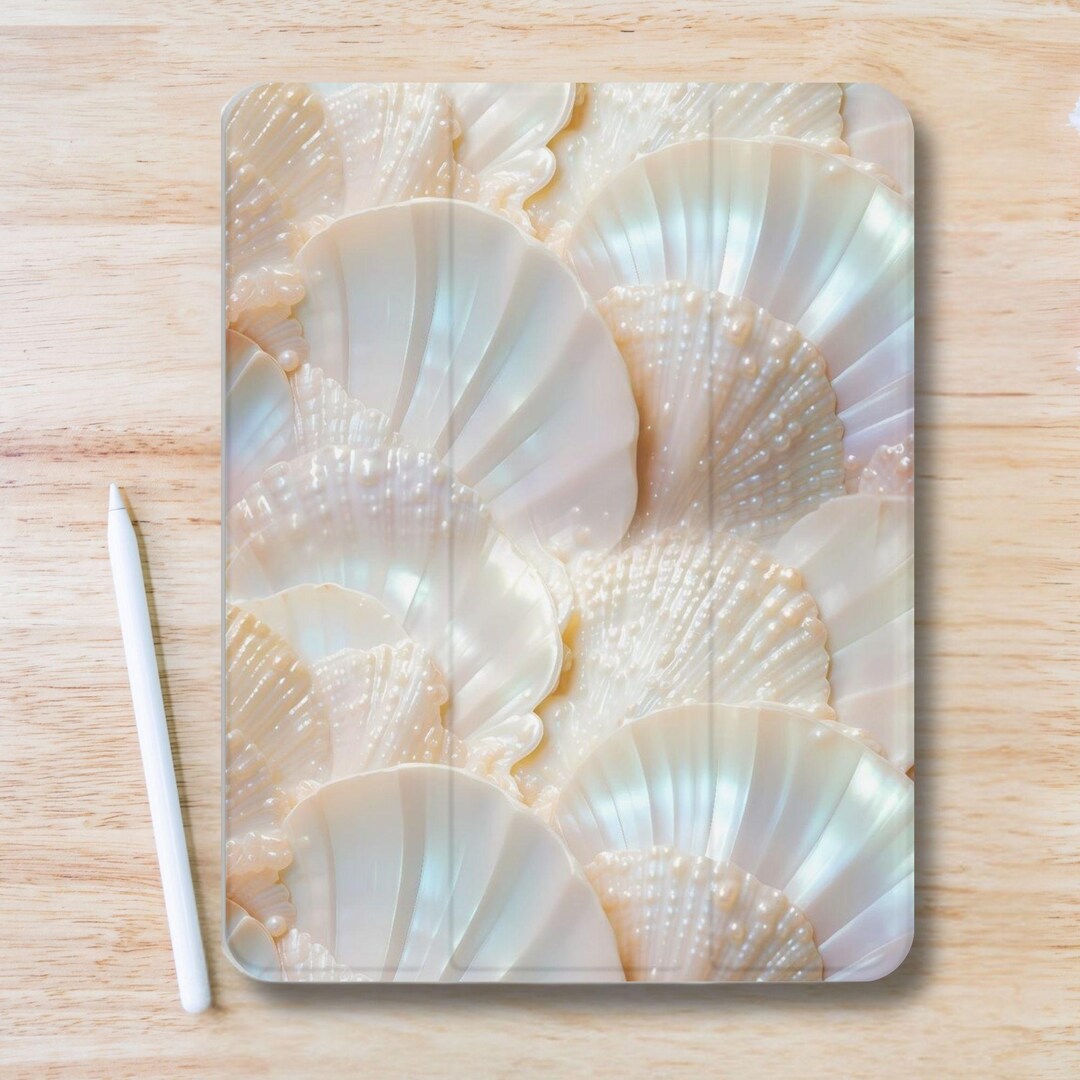 Pearl Seashell Aesthetic iPad Case W Pen Slot, Slim Trifold Stand iPad ...