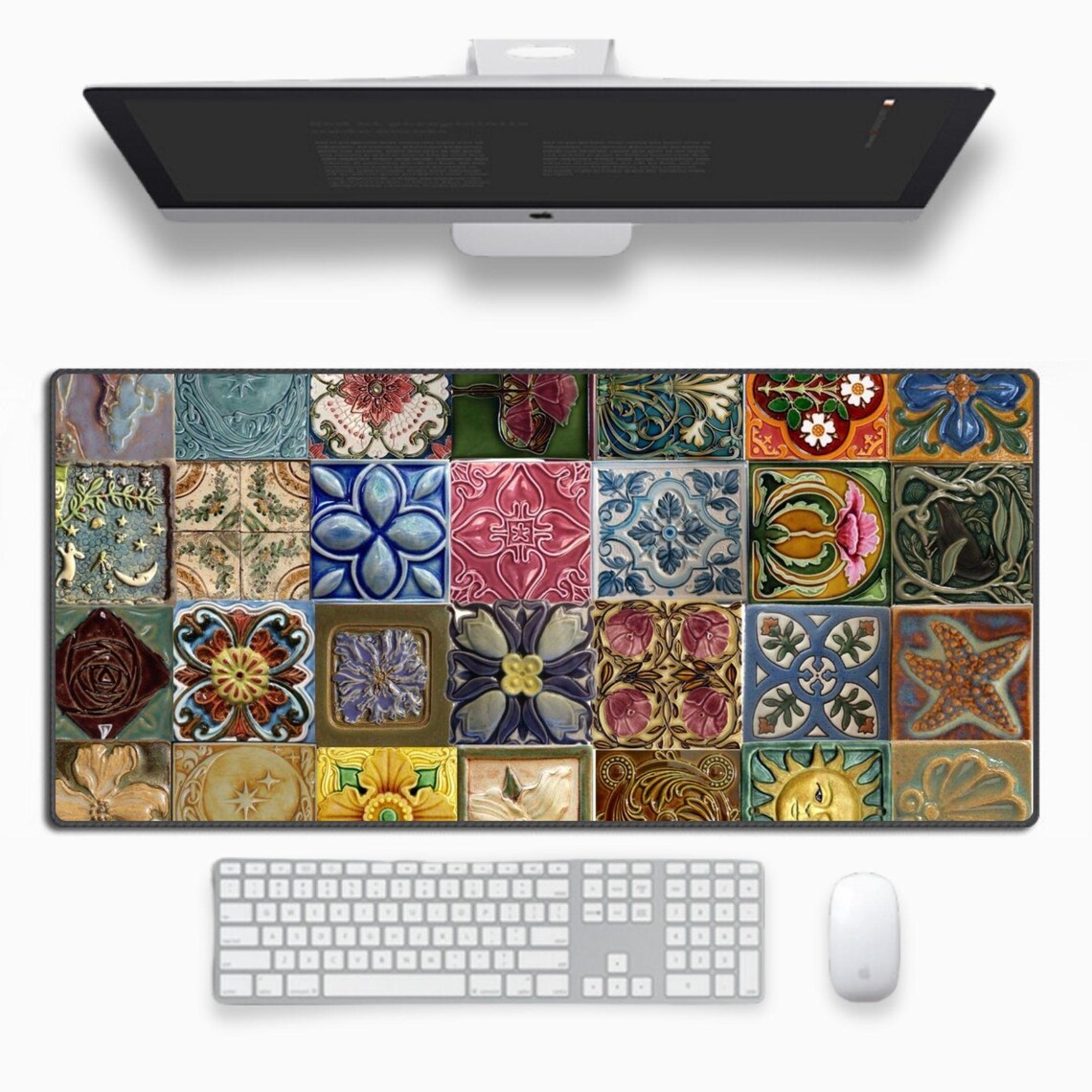 Cute Funky Tile Art Aesthetic Desk Mat, Large Extended Gaming Mouse Pad ...