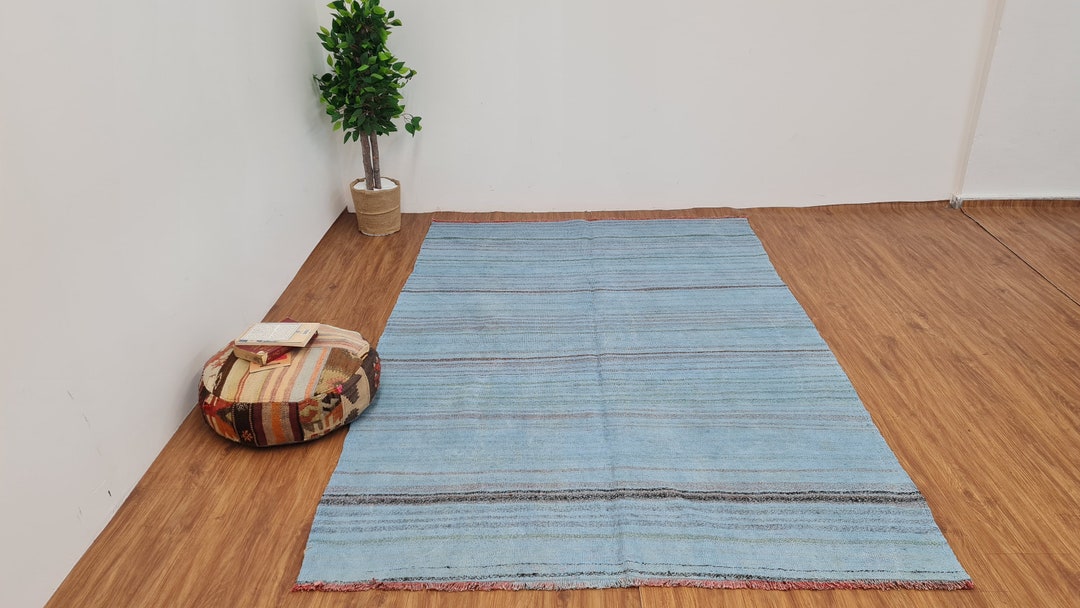 5x7 Hemp Area Rug,5x7 Feet,turkish Blue Kilim Rug,natural Carpet Rug ...