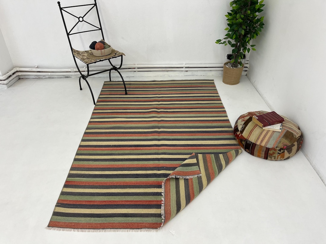 4x6 Striped Vintage Kilim,turkish Kilim Area Rug 4x6,vivid Colors ...