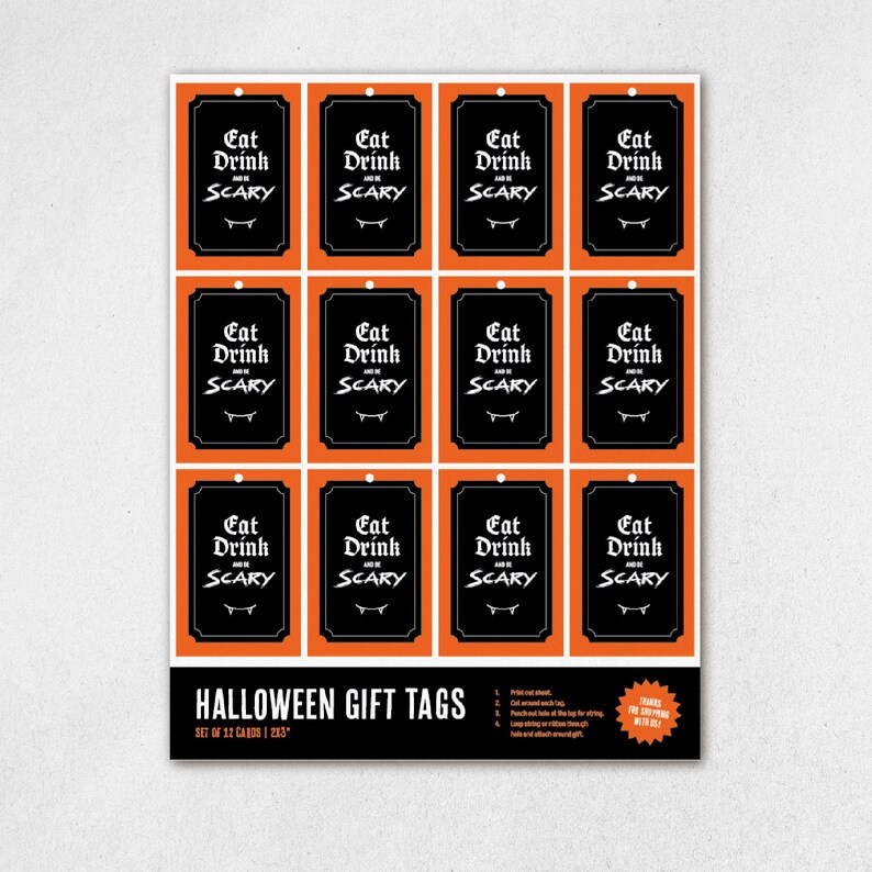 Printable Halloween Gift Tags - Set of 12 - Etsy