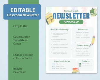 Canva Editable March Classroom Newsletter | Classroom Template ...